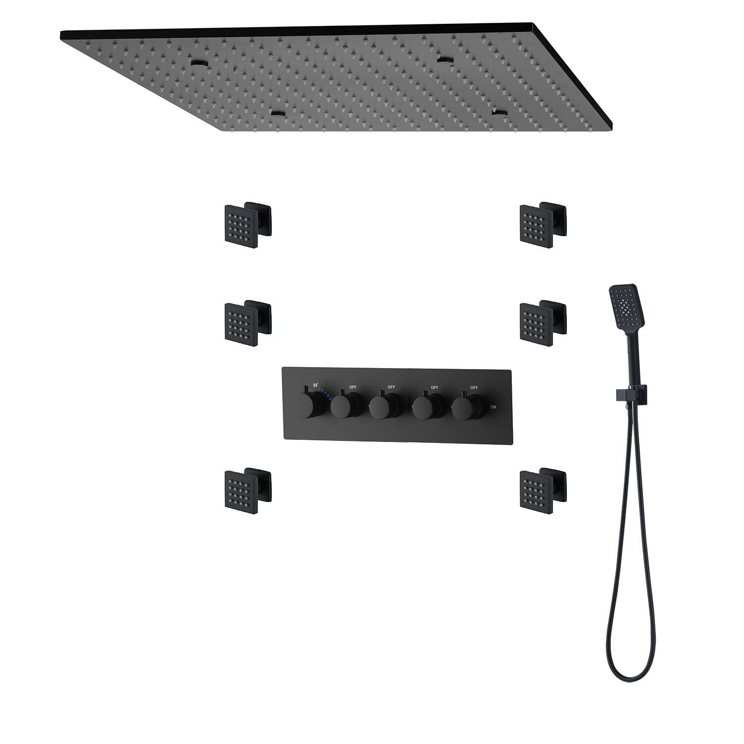 Commercial Black Rain Shower Head Set - junoshowers